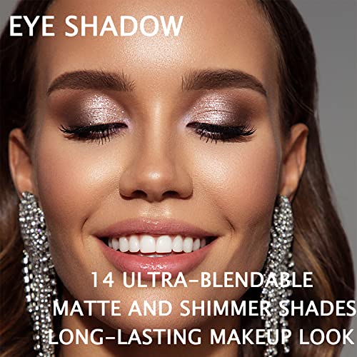 Youngfocus Eye Makeup Brow Contour Kit, 6 Waterproof Eyebrow Powders Palette Set, 5 Eyebrow Stencils,14 Highly Pigmented Eyeshadows, 3 Highlighter Contour Powders, Spoolie/Brush Duo, Eye Brow Wax - Best Gift