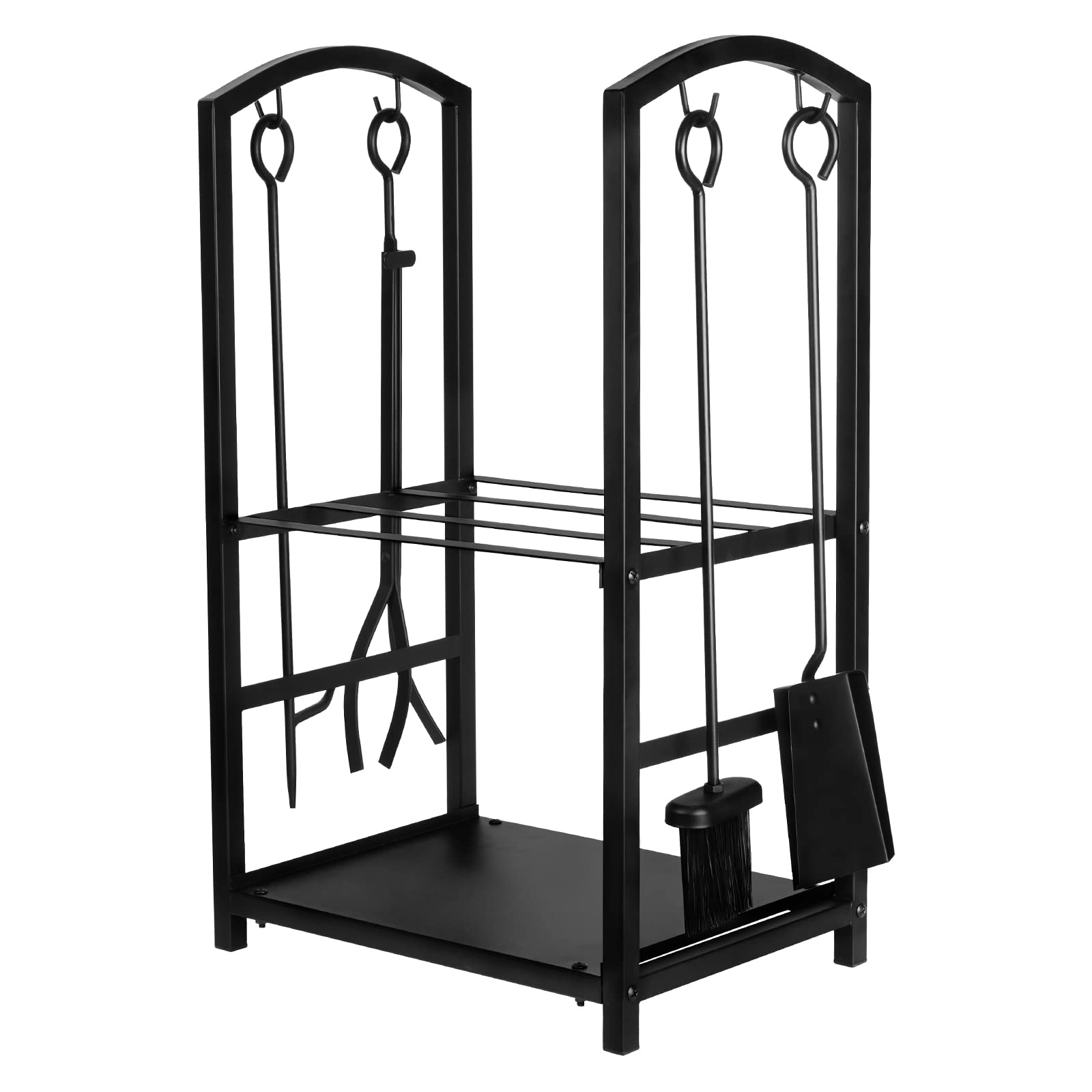 GASPRO Firewood Rack Indoor, 5 Pcs Wrought Iron Fireplace Tools and Log Holder for Fireplace, Wood Stove, Hearth, Fire Pit, Sturdy and Easy to Assemble