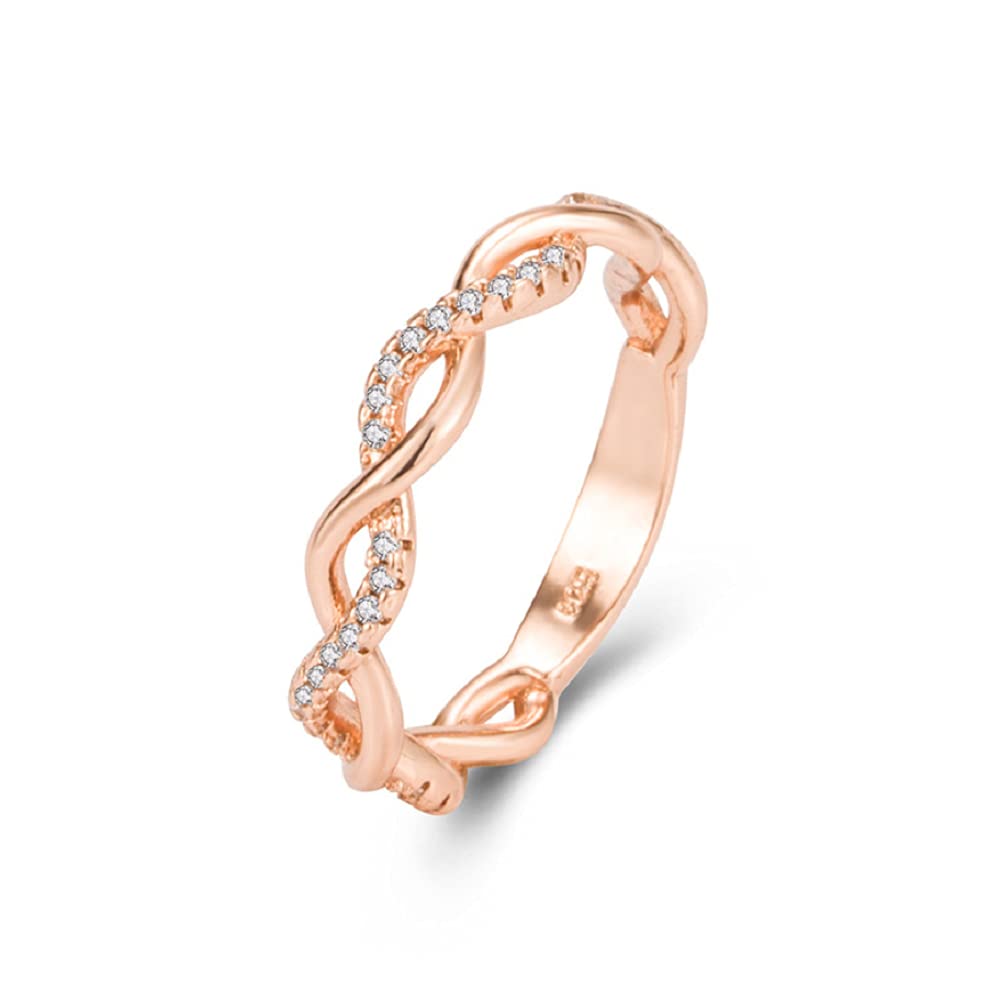DUAN Twist Ring for Women Fashion 14K Solid Rose Gold Stack Twisted Ring Wedding Party Women Jewelry Size（6-10） (US code 7)