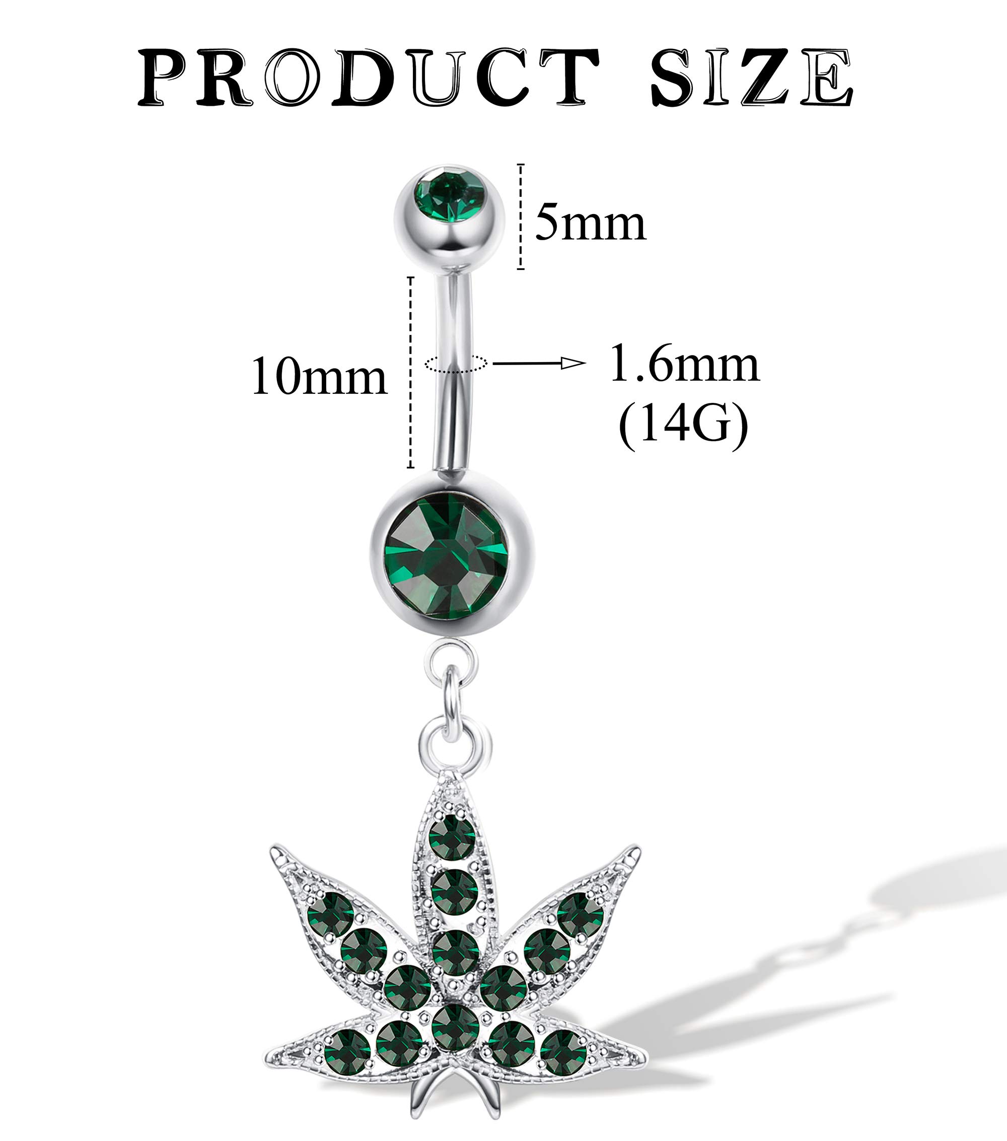Drperfect 6PCS 14G Dangle Belly Button Rings Rose Gold Silver Plated 316L Stainless Steel Belly Button Piercing Jewelry for Women