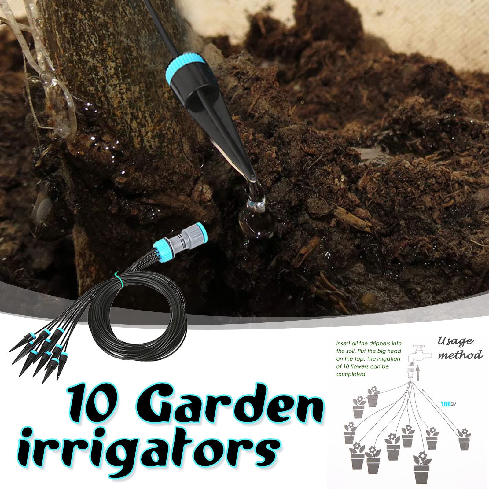 Irrigation System for Raised Garden Bed Device Garden Seepage Automatic Device Water Watering Irrigation 10 Dripper Patio & Garden Watering Can for Outdoor Plants 2 Gallon (Black, One Size)