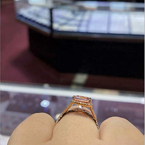 Duan Women's 18K Rose Gold Filled Morganite Pink Gemstone Cut 5ct Cubic Zirconia Ring Promise Aura Single Stone Engagement Champagne Ring Size 6-10 (US Code 7)