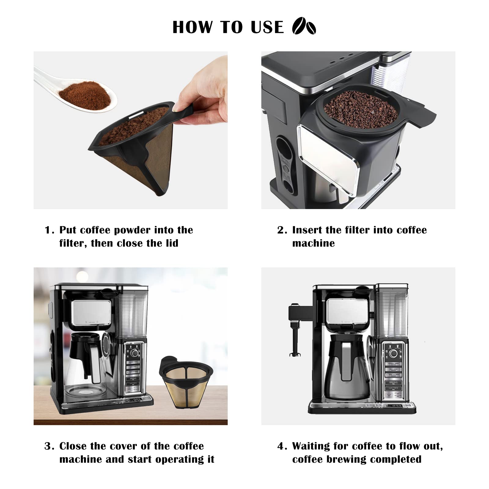 CUUKSHKN Reusable Coffee Filters, Replacement Coffee Filters, for Ninja Coffee Maker Filter and Brewers, Permanent Filter Compatible with CF09X Series Models (2 Pack)