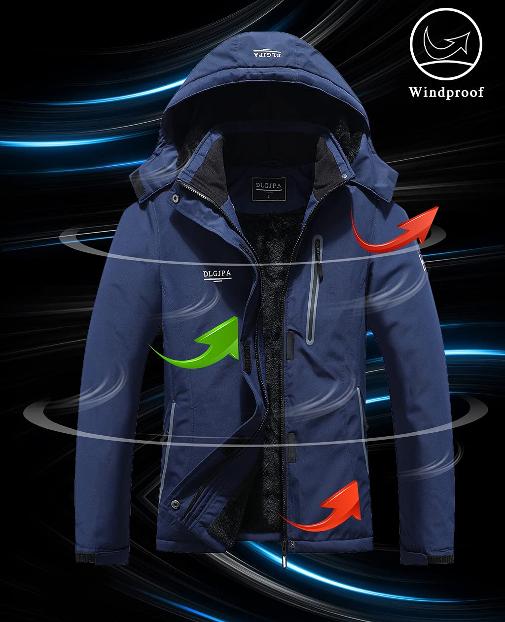 DLGJPA Women's Mountain Waterproof Ski Jacket Hooded Windbreakers Windproof Raincoat Winter Warm Snow Coat