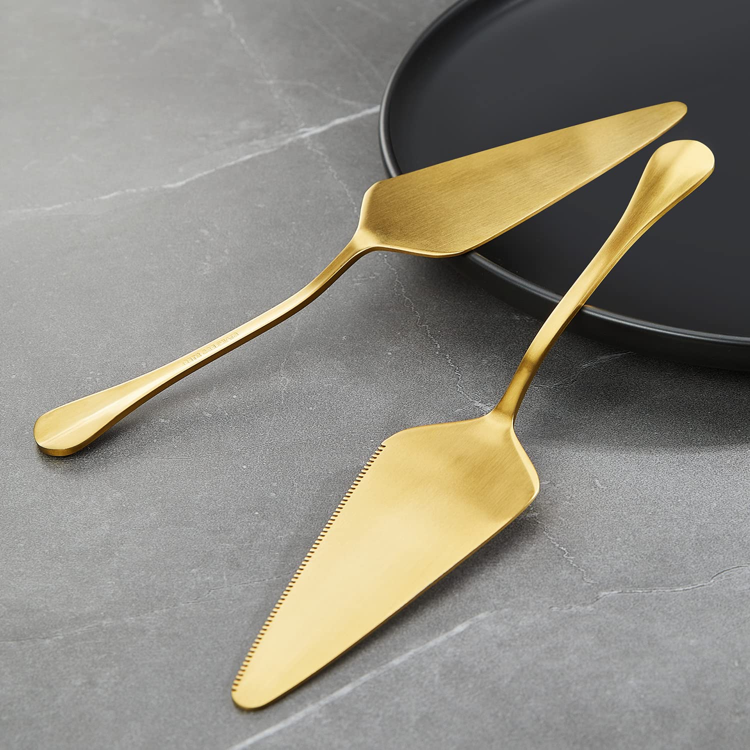 Gold Pie Server Stainless Steel, HOFTEN Cake Pie Pastry Server Set of 5, Professional Dessert Server For Cake Cheese Pie Pizza and more, Serrated Cake Knife (8.93inch Length)