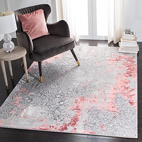 SAFAVIEH Meadow Collection Area Rug - 8' x 10', Light Grey & Pink, Modern Abstract Design, Non-Shedding & Easy Care, Ideal for High Traffic Areas in Living Room, Bedroom (MDW573G)