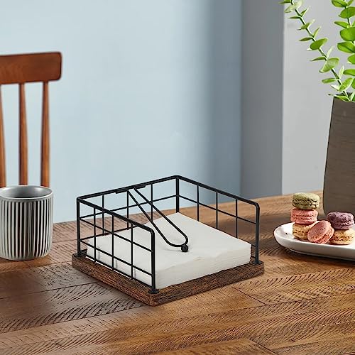 YINMIT Flat Napkin Holder for Table, Rustic Paper Napkin Organizer for Cafe with Weighted Arm, Wooden Tissue Paper Dispenser for Kitchen Countertop, Dining Table, Picnic Table, Indoor and Outdoor Use