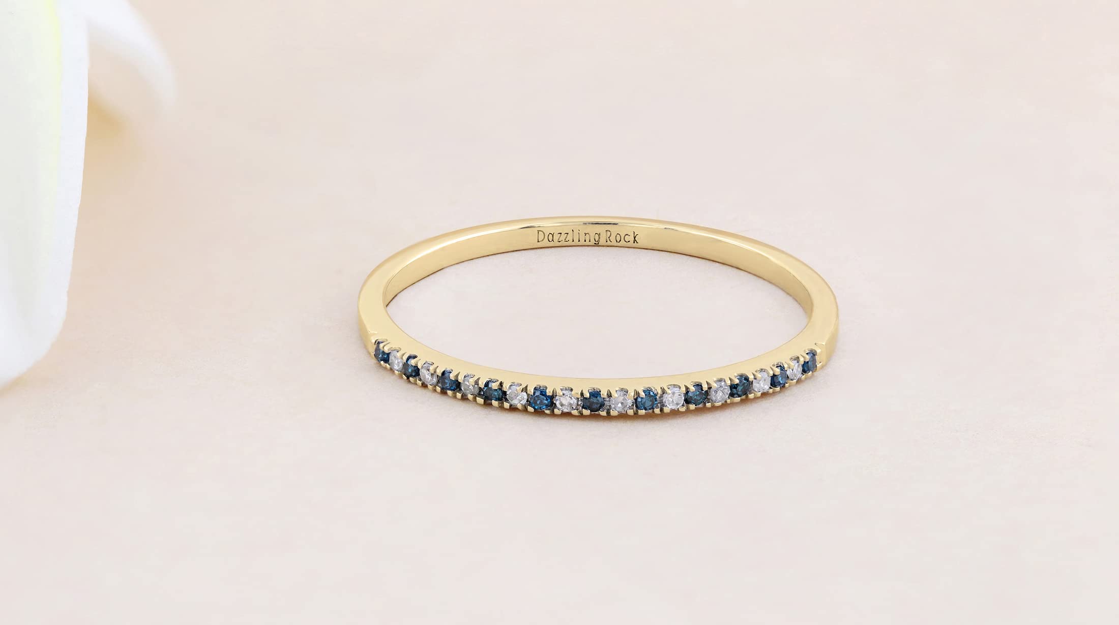 Dazzlingrock Collection 0.08 Carat (ctw) Alternate Round Blue & White Diamond Dainty Stackable Wedding Band for Her in 10K Yellow Gold Size 7