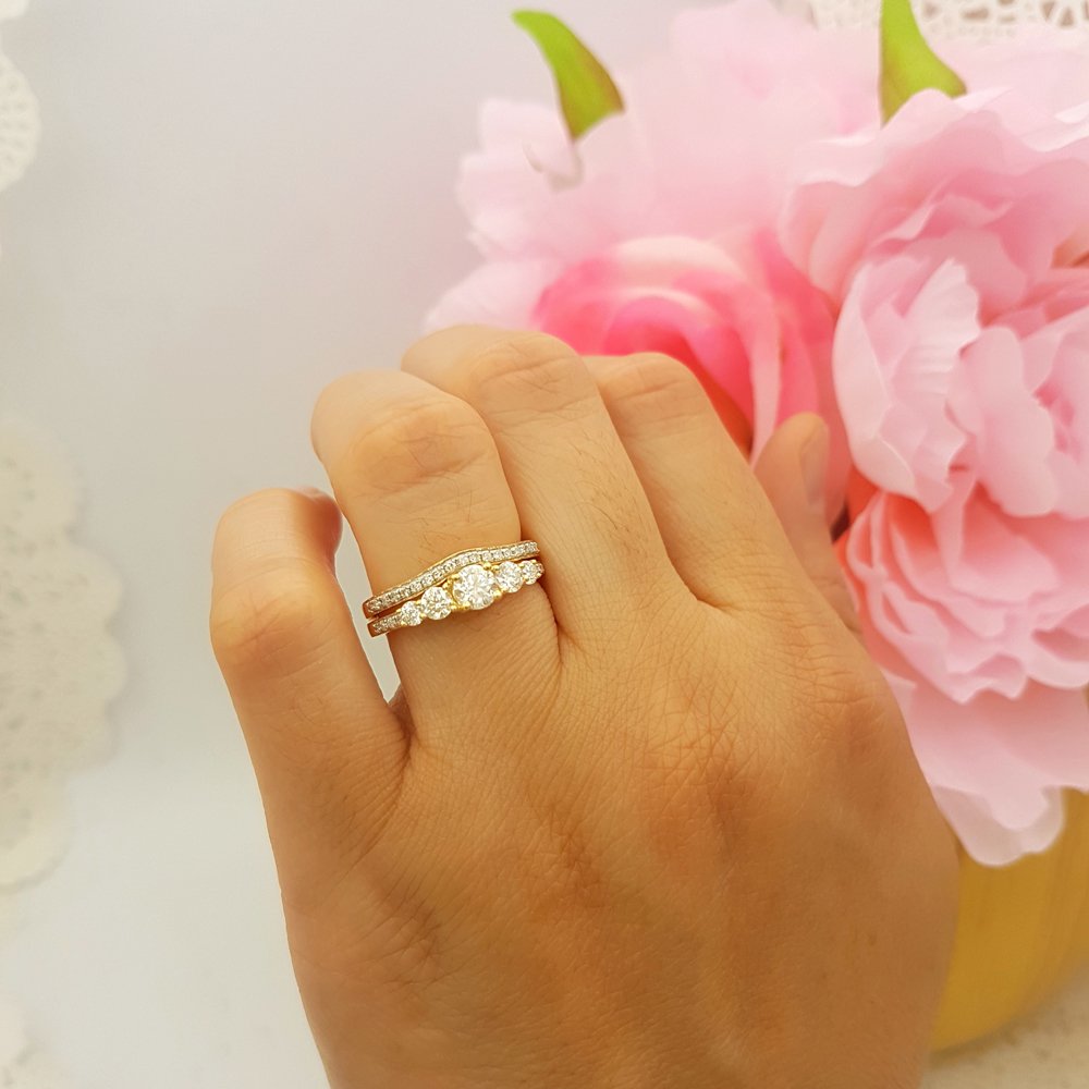 Dazzlingrock Collection 1.50 Carat (Cttw) 14K Round Diamond 5 Stone Engagement Ring Set 1 1/2 CT, Yellow Gold, Size 8.5