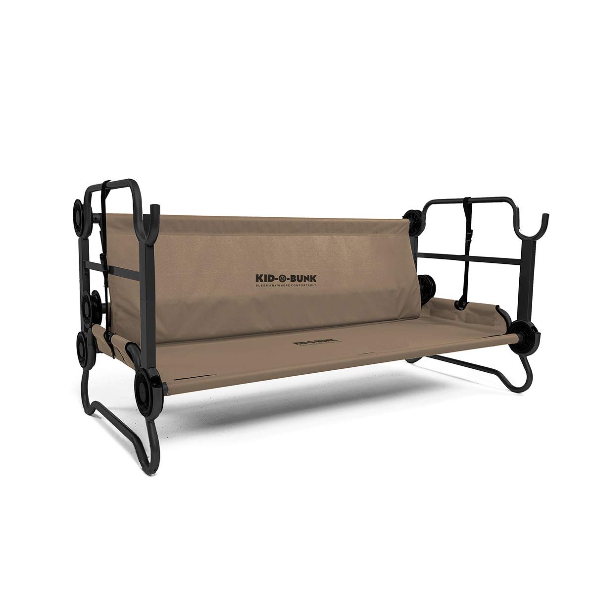 Disc-O-Bed 30901BO Large and Youth Cam-O-Bunk 2 Person Bench Bunked Double Camping Bunk Bed Cot with 2 Side Organizers, Tan (2 Pack)