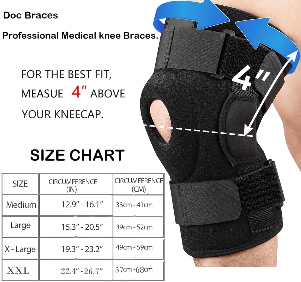 Docbraces Hinged Knee Brace for Knee Pain, Adjustable Compression Knee Support Brace for Men & Women, Open Patella Knee Wrap for Swollen,Meniscus Tear,ACL,PCL,Joint Pain Relief,Injury Recovery