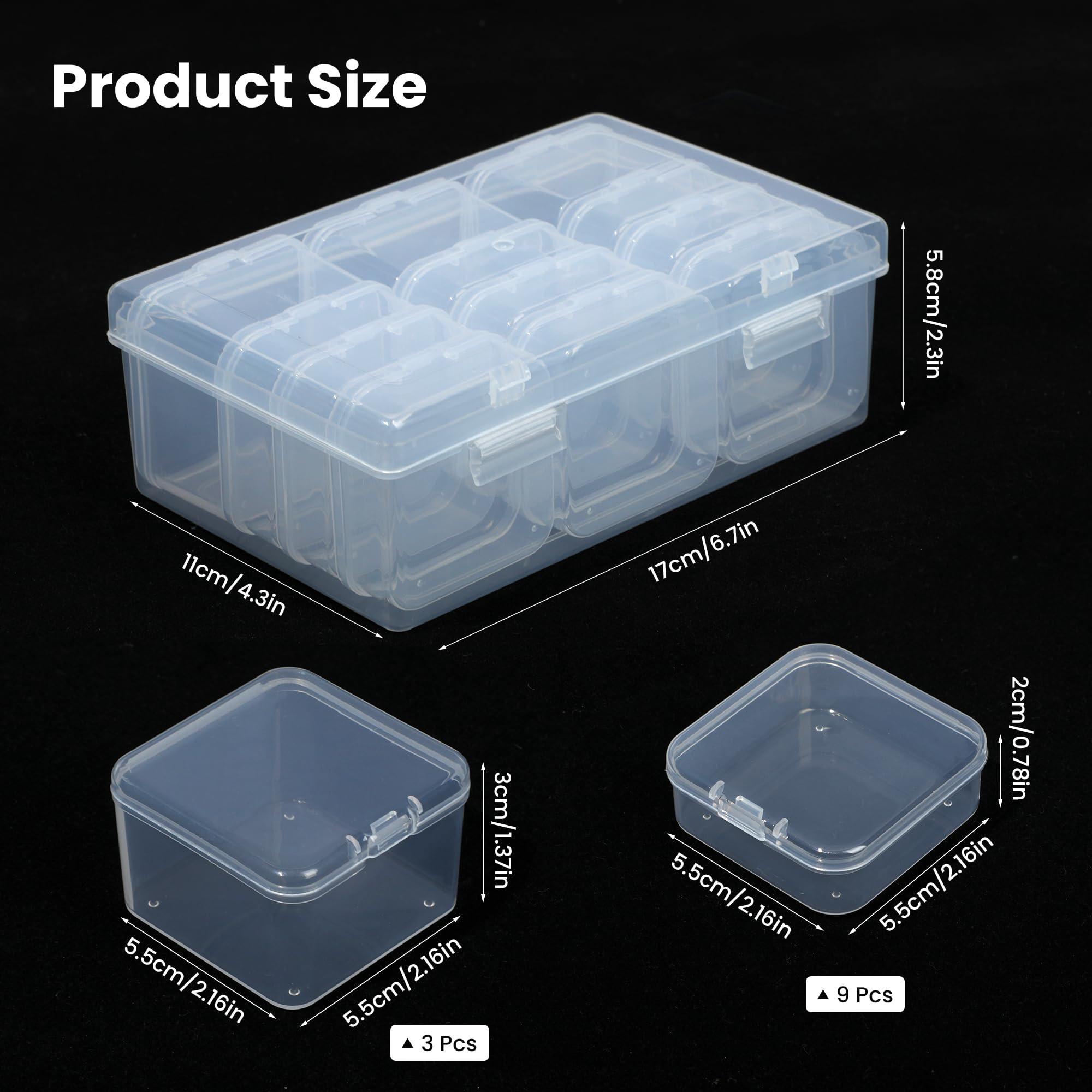 ISKYBOB Bead Organizers Box, 12PCS Clear Plastic Storage Containers Mini Transparent Cases with Hinged Lid Rectangle Craft Storage Boxes for Jewelry Small Parts Diamond Art Accessories