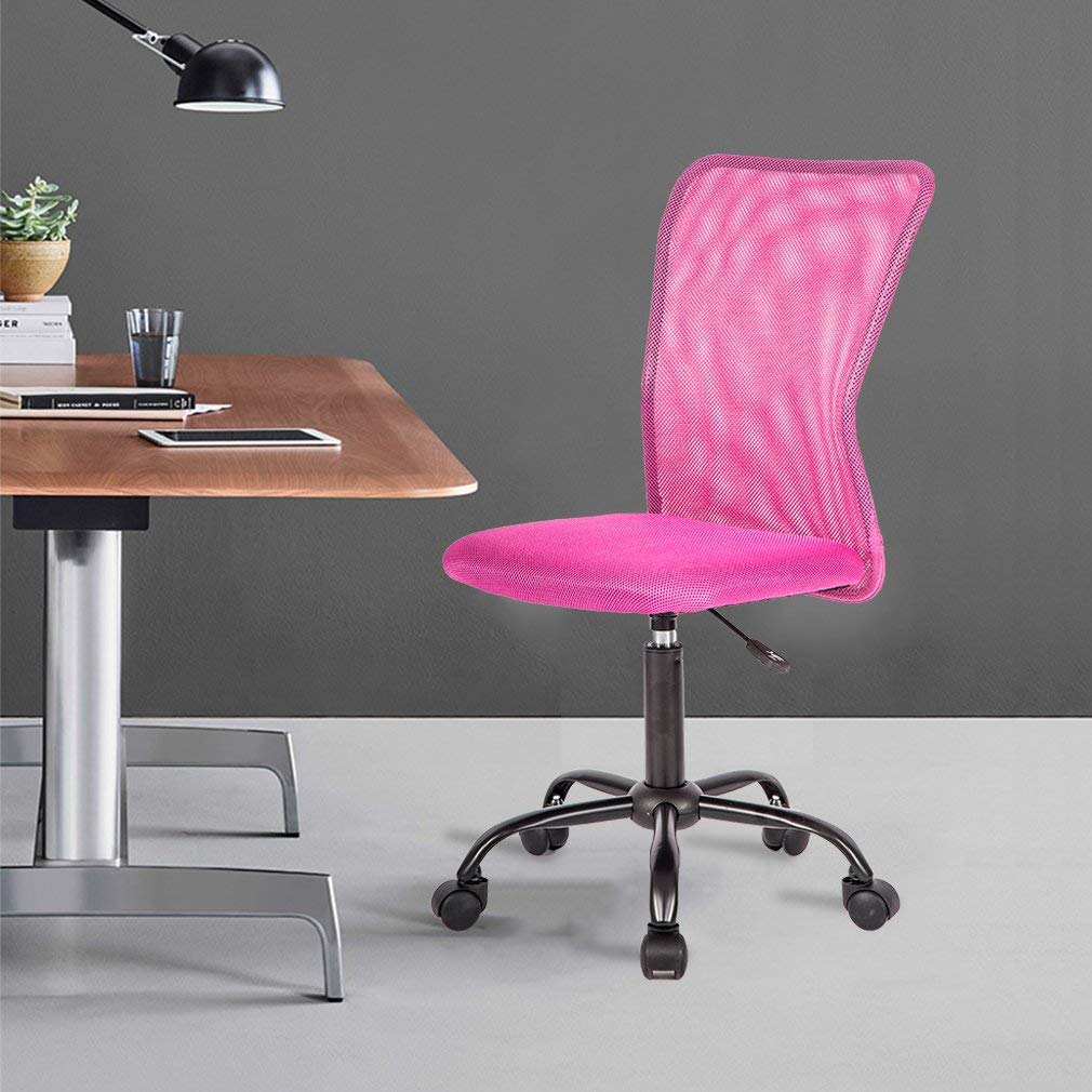 Ergonomic Office Chair Cheap Desk Chair Mesh Computer Chair with Lumbar Support No Arms Swivel Rolling Executive Chair for Back Pain,Pink 2 Pack