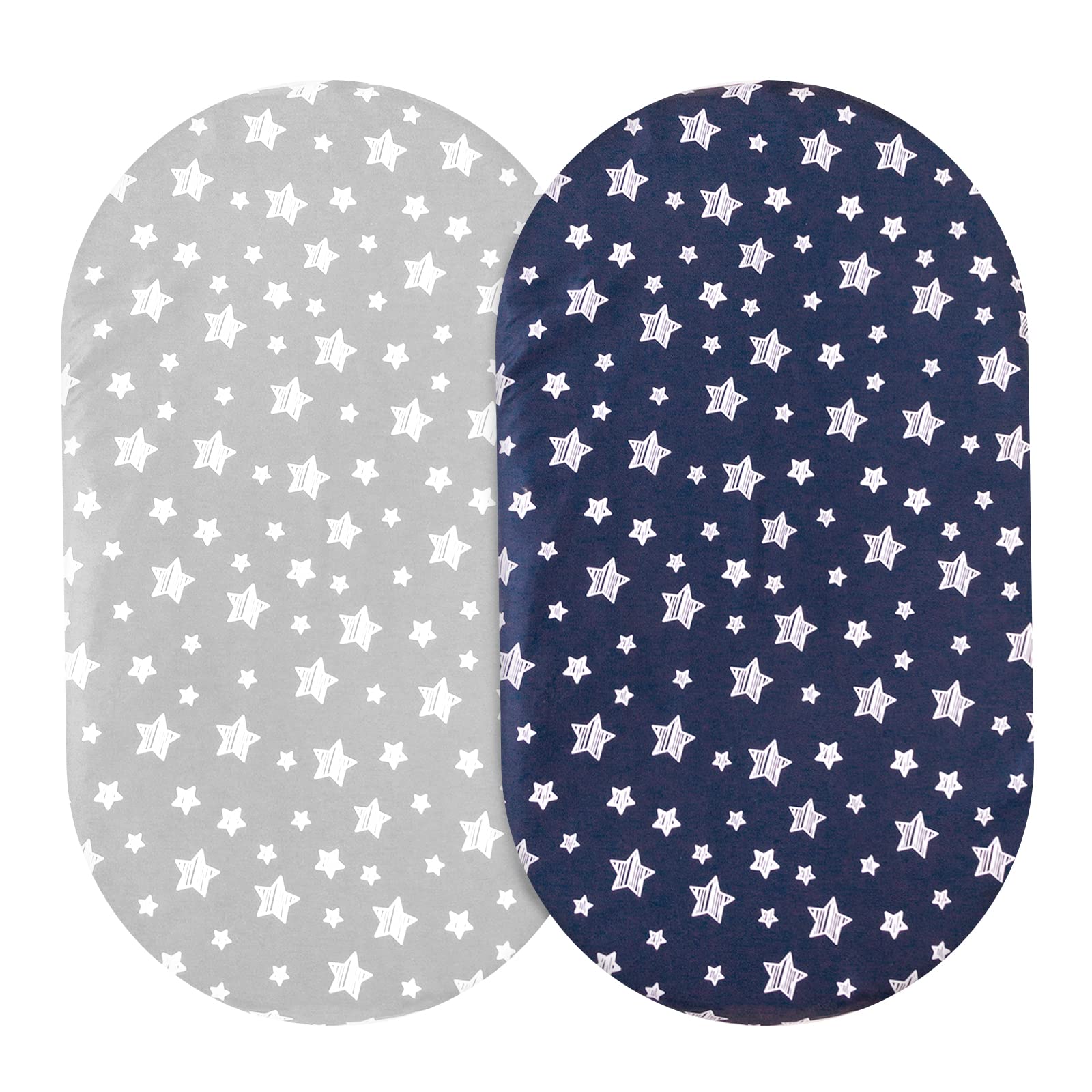 Fitted Bassinet Sheets Set 2 Pack for Baby Boy, Universal Fit for Oval, Hourglass and Rectangular Mattress, Grey&Navy