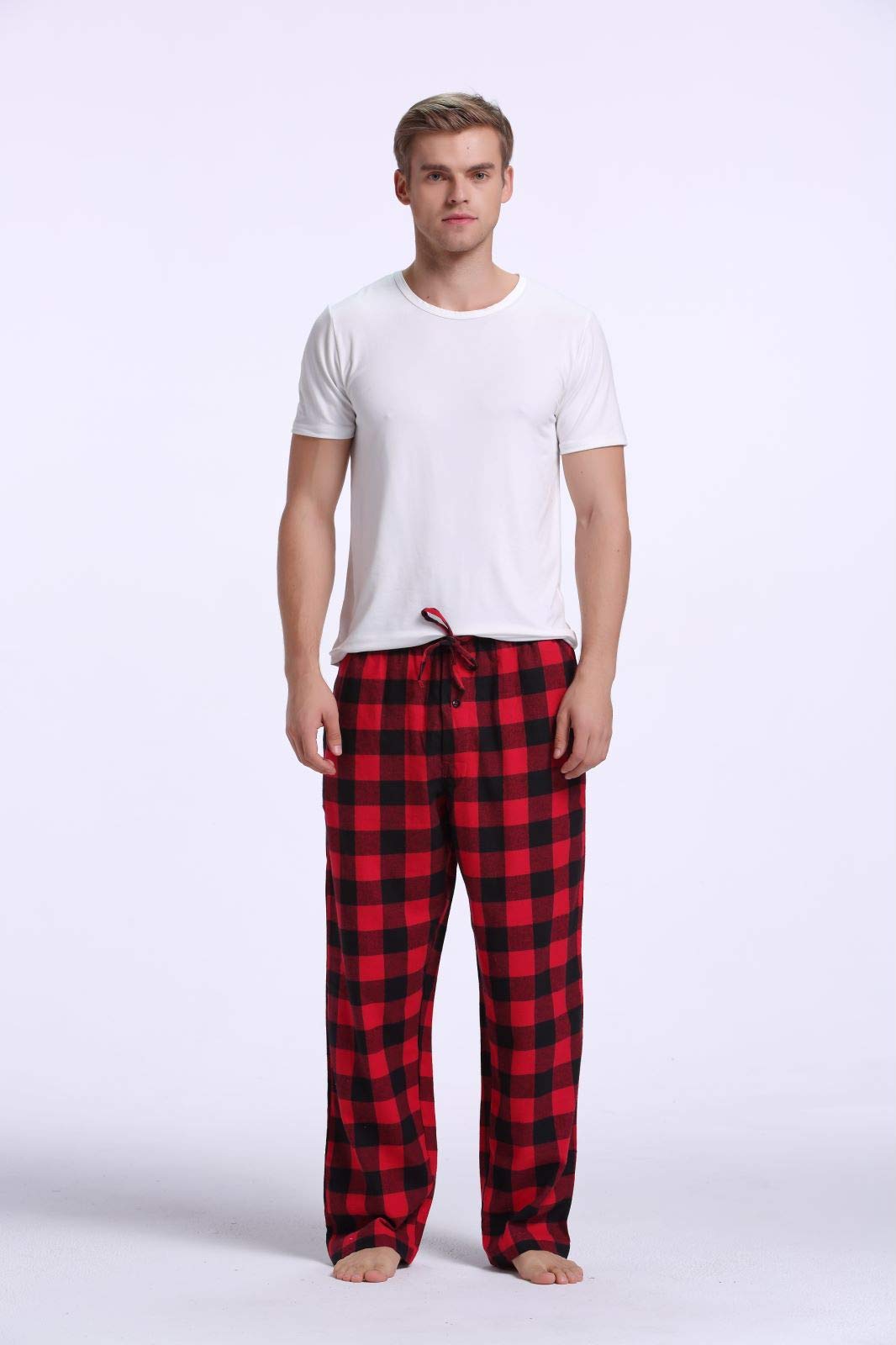 CYZ Men's 100% Cotton Super Soft Flannel Plaid Pajama Pants-BlackRedGingham-L