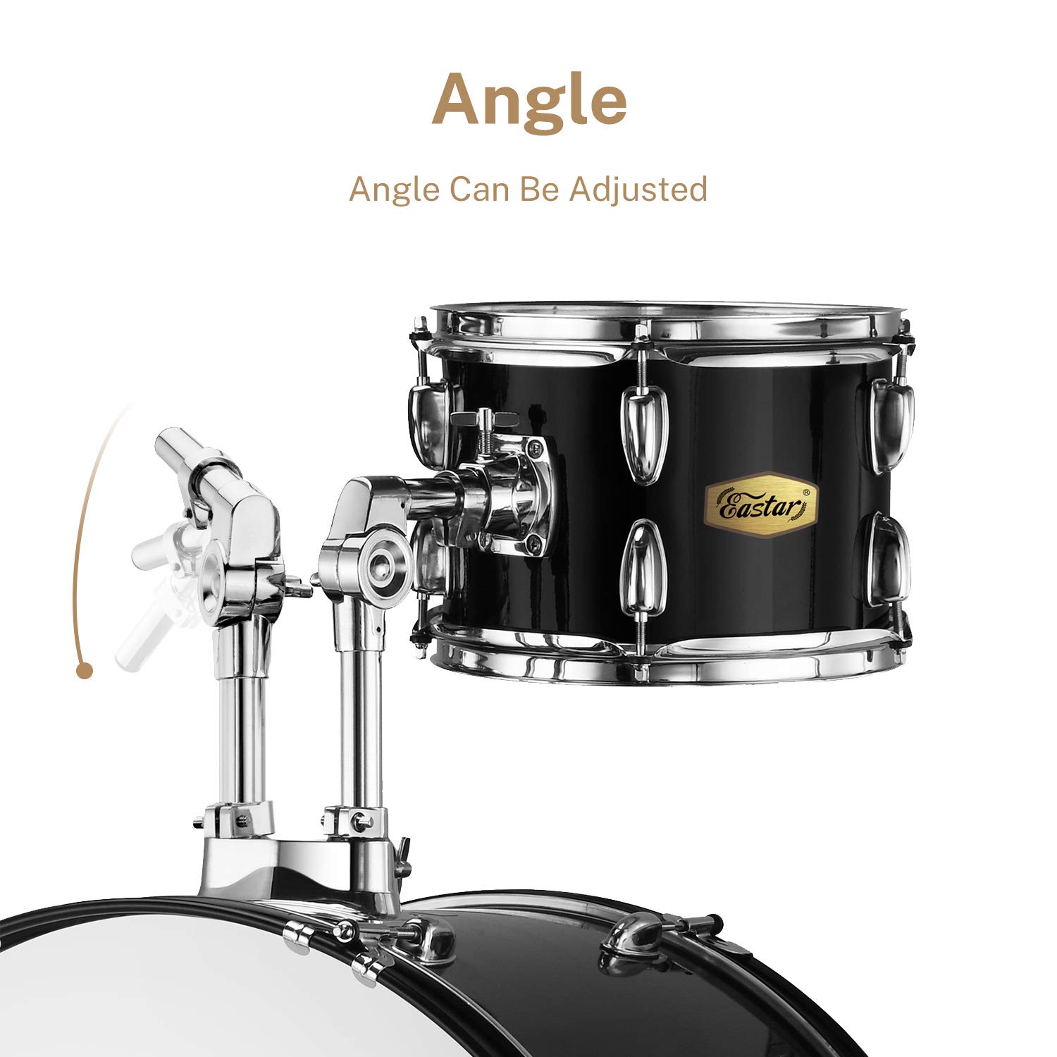 Drum Set Eastar 22 inch for Adults, 5 Piece Full Size Drum Kit Junior Beginner with Pedal Cymbals Stands Stool and Sticks, Mirror Black