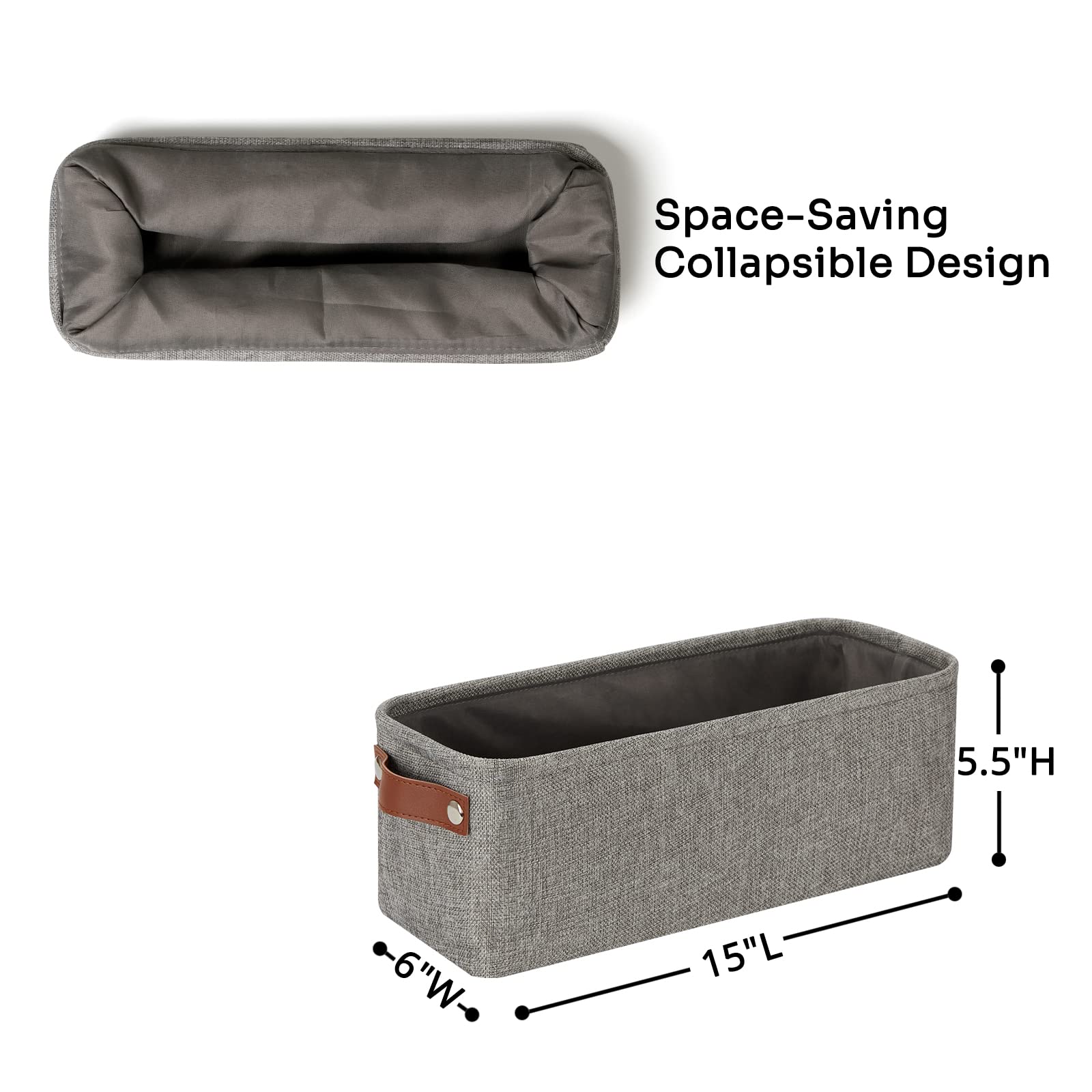 DULLEMELO Collapsible Bundle Baskets 2 Narrow Baskets 15"x6"x5.5" + 4 Cube Baskets 13"x13"x13"(Grey)