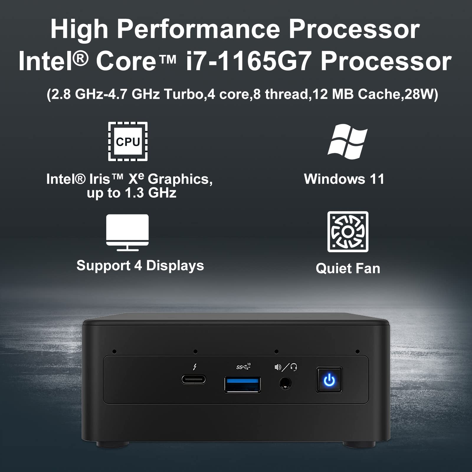 Intel NUC NUC11PAHi7 Mini PC/HTPC,Mini Computer,Windows 11,Four-Core i7 - Up to 4.7 GHz Turbo,NVMe SSD DDR4RAM,WiFi 6,BT 5.0 Thunderbolt 3,8K Support,Quadruple Monitor Capable(32GB RAM+1TB)