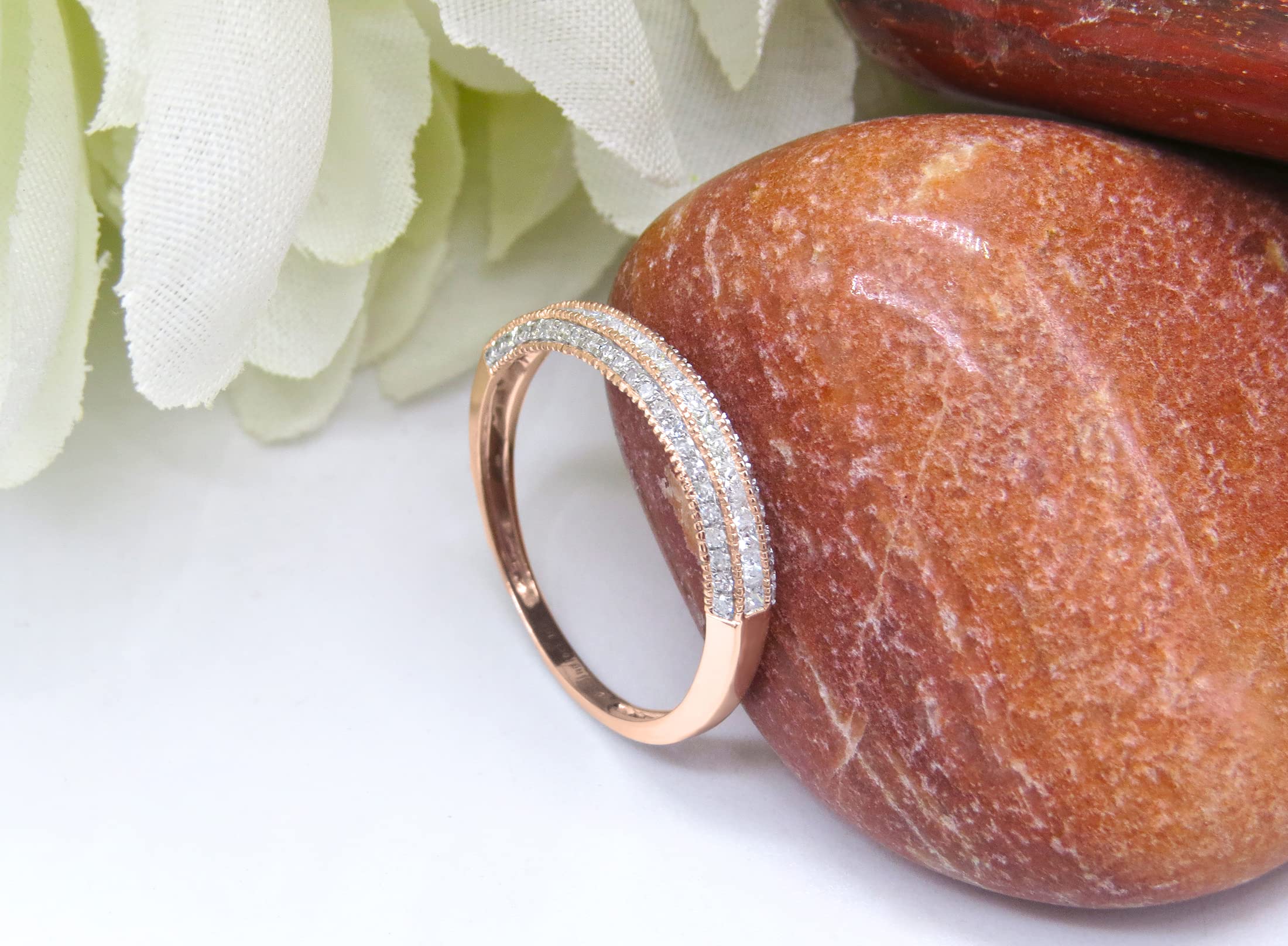 Dazzlingrock Collection 0.45 Carat (ctw) Princess & Round White Diamond Stackable Wedding Band Ring for Women in 10K Rose Gold, Size 7