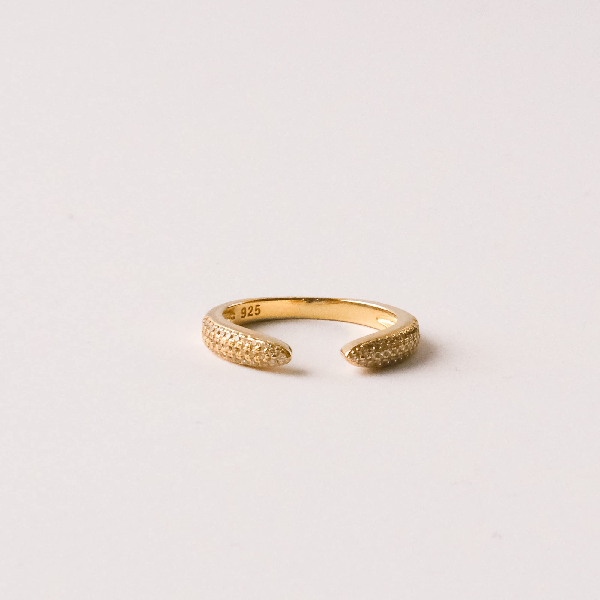 espere 18K Gold Plated Sterling Silver Stackable Open Claw Ring Ajustable Wrap Ring | CZ Paved Cuff Stacking Rings