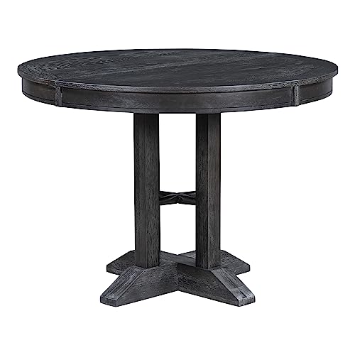 Dinehome 5-Piece Farmhouse Wood Round Extendable Dining Table Set with 4 Upholstered Chairs for Home Kitchen, Black