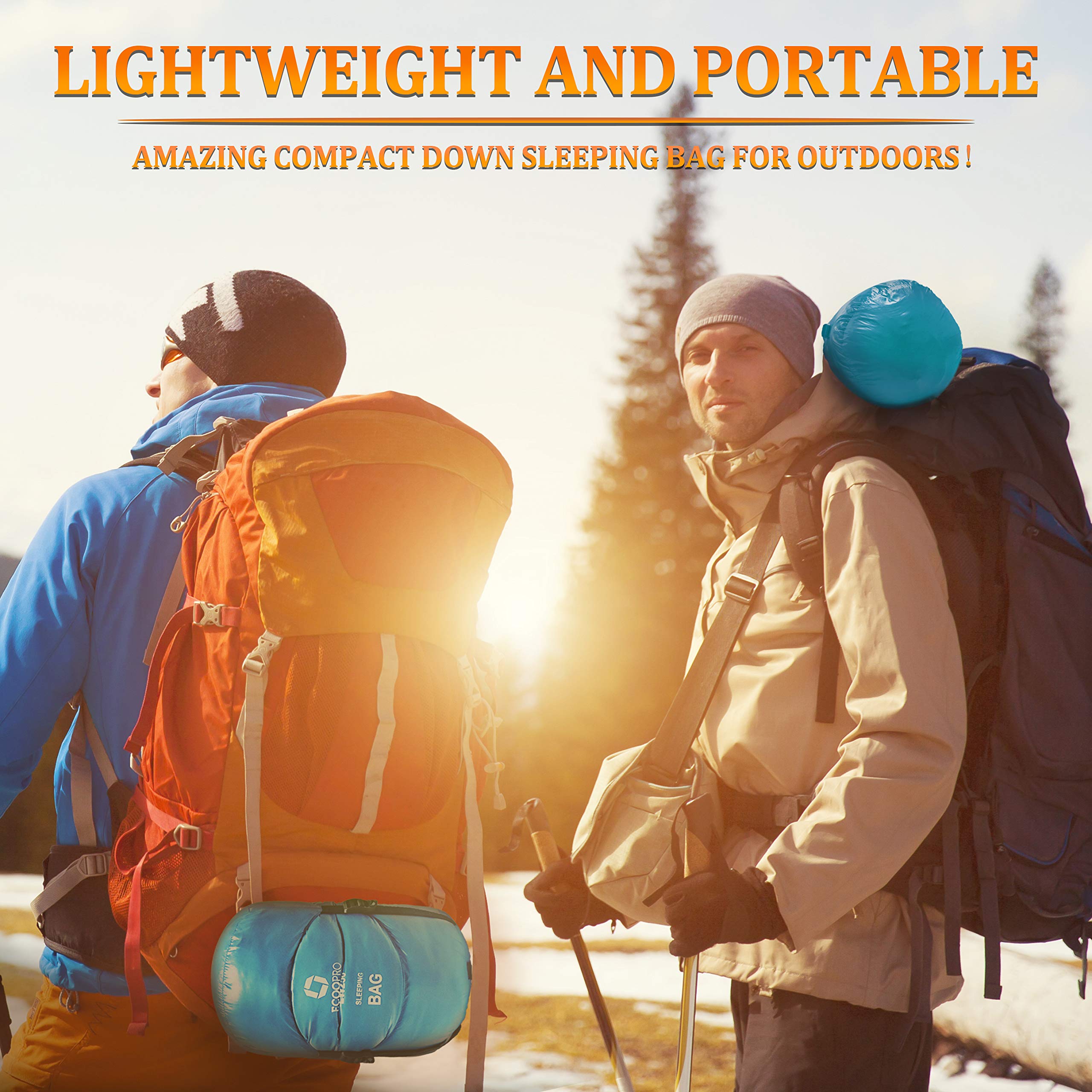 ECOOPRO Down Sleeping Bag, 32 Degree F 800 Fill Power Cold Weather Ultralight Compact Portable Waterproof Camping Sleeping Bag with Compression Sack for Adults, Teen, Kids