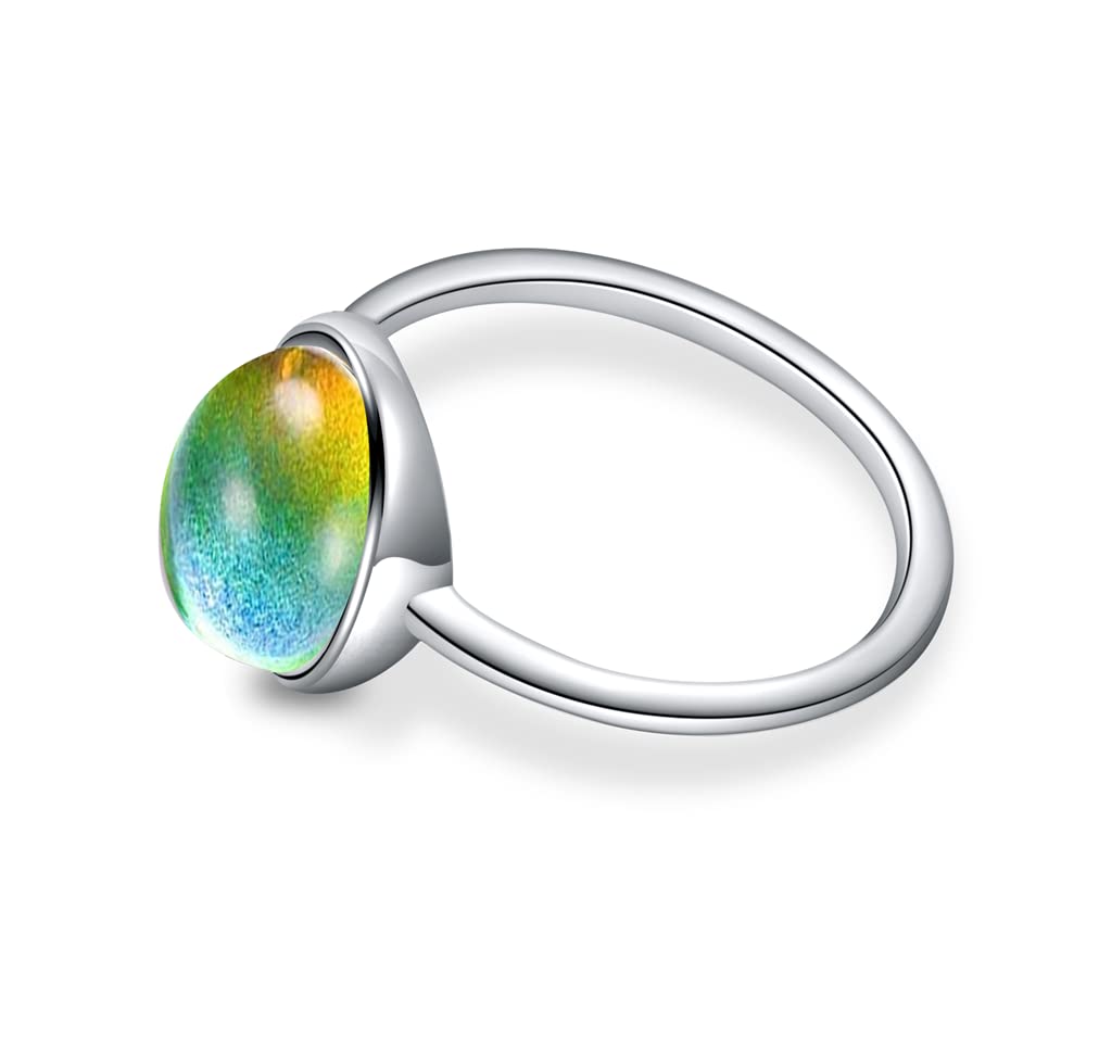 Ello Elli Oval Stainless-Steel Mood Ring Minimalist Style Silver Tone (Silver, 7)
