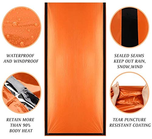 EMERGENCY SURVIVAL KIT: 2 Pack Emergency Sleeping Bag & Tent, Lightweight Survival Thermal Bivy, Survival Gear for Camping, Hiking, Outdoor, Activities - 3-in-1 FIRESTARTER, COMPASS & WHISTLE