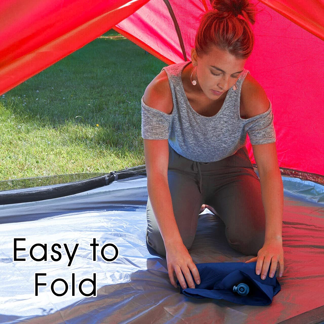 ElloGear Camping Self-Inflating Air Sleeping Pad Mat Foot Pump with Pillow, Great Compact Air Sleeping Pad for Tent Travel, Backpacking, Hiking, Sleeping Over (Navy)