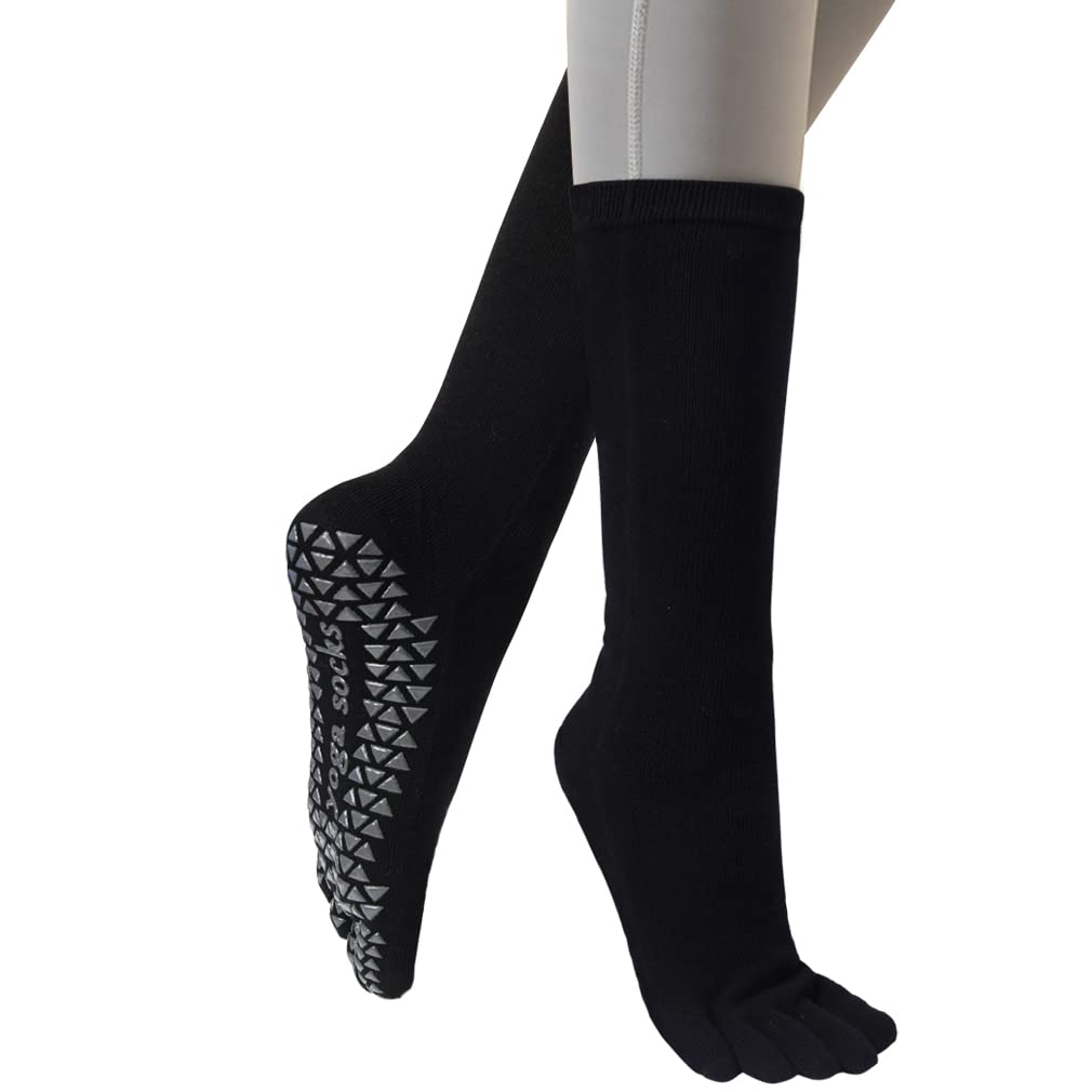 DOCILA Women's Yoga Sports Socks Five Toe Separator Socks Extra Grip Sock for Non Slip (Black)