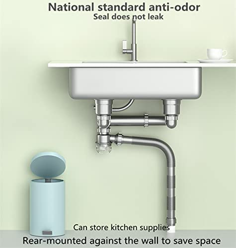 HTDAK Kitchen Dual Sink Installation Plumbing, Expandable Sink Drain Kit, Universal Kitchen Drain Kit, 3-1/2''Sink Expandable Drain, Silver, 13.78×13.78×5.90