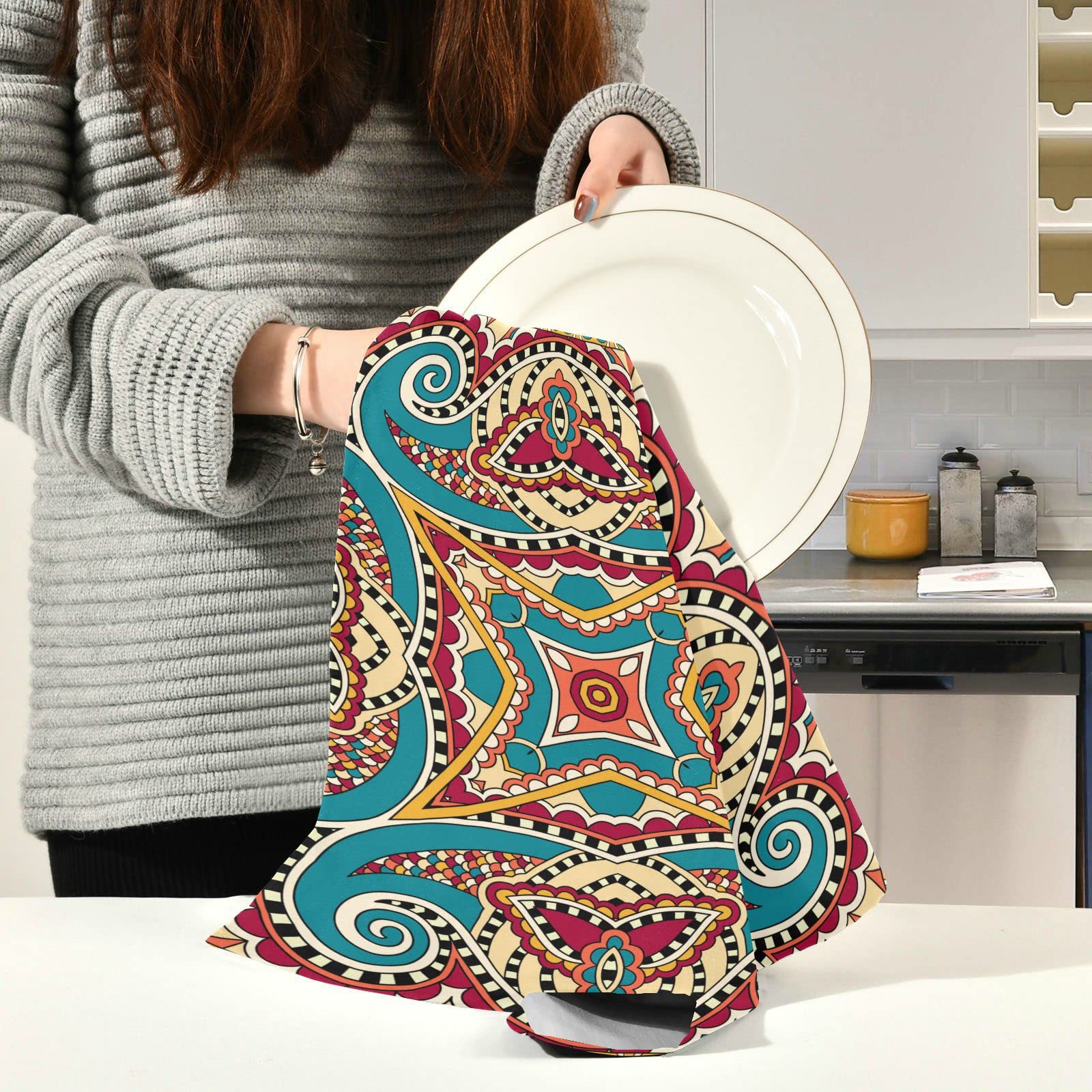 Floral Paisley Dish Towels for Kitchen Soft Tea Towel Set of 4 Absorbent Dishcloths Hand Towels for Drying Dish Cloths 28" x 18"