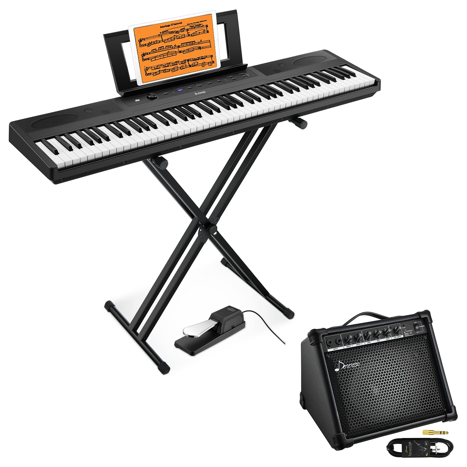 Donner DEP-45 Digital Piano Ultrathin with Pedal and Stand + DKA-20 Keyboard Amplifier