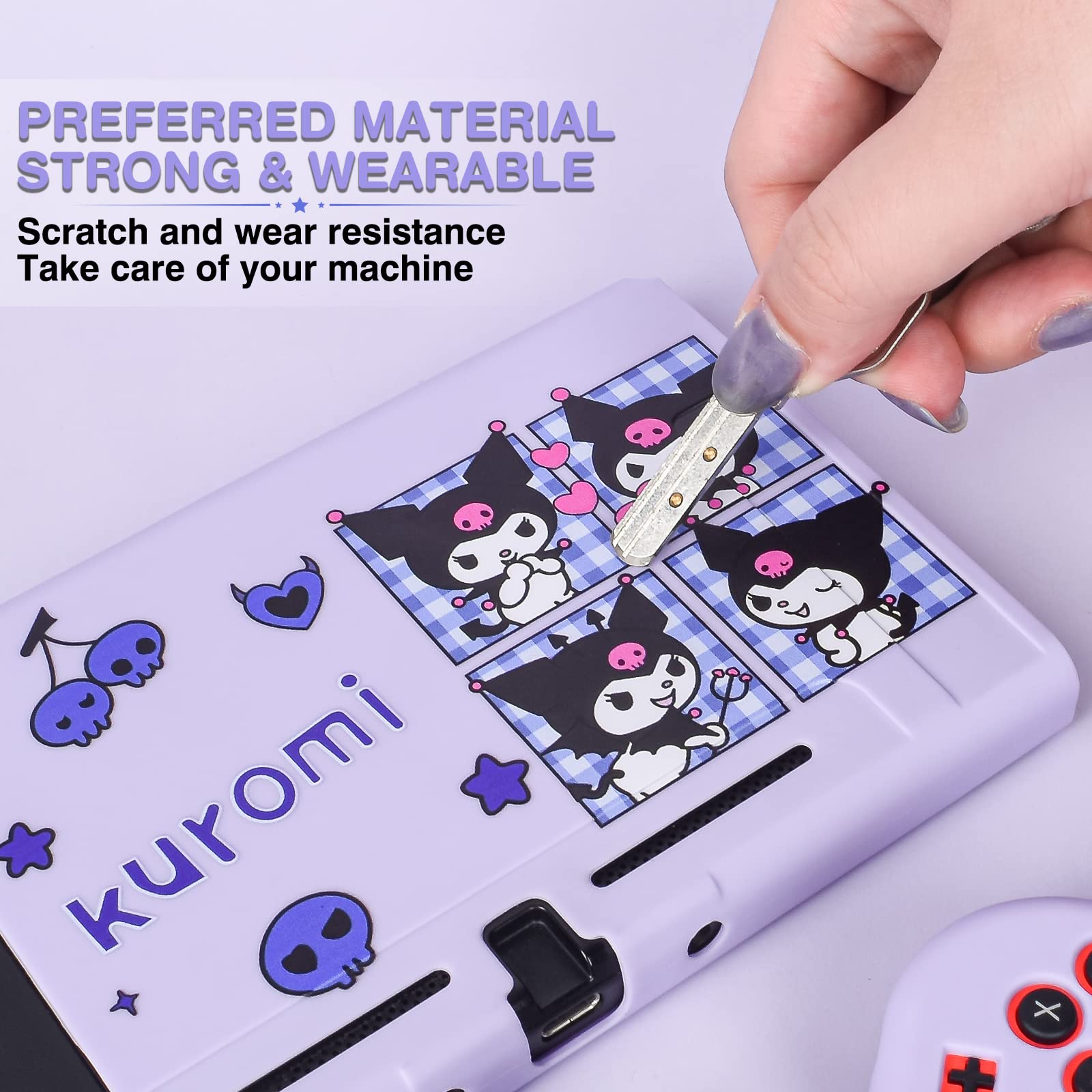DLseego Little Evil Rabbit Switch Case Set Purple Carrying Case with 12 Slots Cute Silicone Protective Case Soft Cover with 4PCS Lovely Thumb Grips Caps and 1PCS Kawaii Sticker
