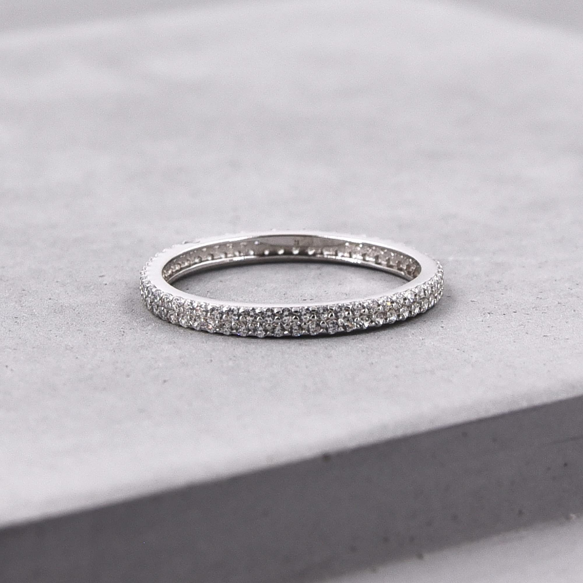 espere Dainty 2mm CZ Cubic Zirconia Minimalist Band | .925 Sterling Silver Stackable Eternity Bridal Wedding Anniversary Ring Size 7