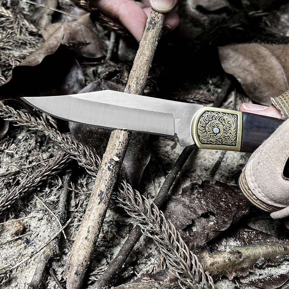 FU-GLBY Embossing Bolster Pocket Folding knife Wood handle EDC Knives Tools (black)