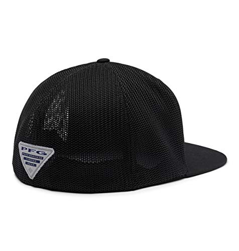 Columbia Unisex PFG Mesh Flat Brim Ball Cap, Black/Fish Flag, L/XL