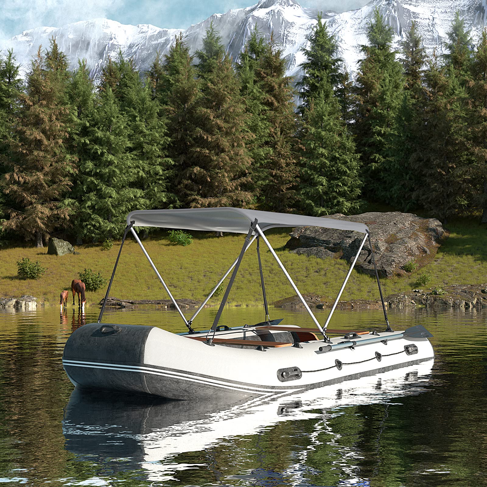 DoCred Foldable Bimini Top Boat Cover Canopy Cover 2Bow Bimini Top(63" L 39ββ-55ββ W 43.3" H) Suitable for Boats of 3.2-4.5 FT