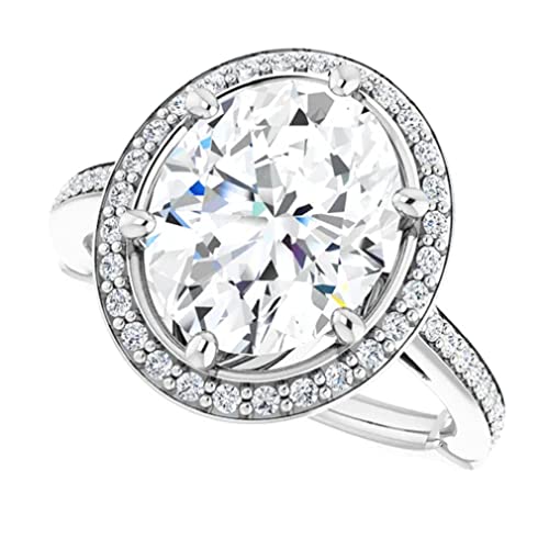 ERAA Jewel 4 CT Oval Colorless Moissanite Engagement Ring, Wedding/Bridal Ring Set, Solitaire Halo Style, Solid Gold Silver Vintage Antique Anniversary Promise Ring Gift for Her (7)