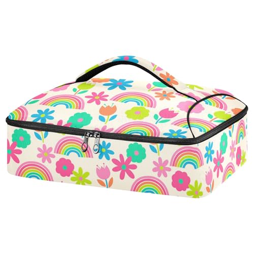 Kcldeci Insulated Thermal Food Carrier Insulated Casserole Carrier for Hot or Cold Food,Colorful Cute Floral and Rainbow Insulated Tote Bag for Potluck Cookouts Parties Picnic,Lasagna Lugger