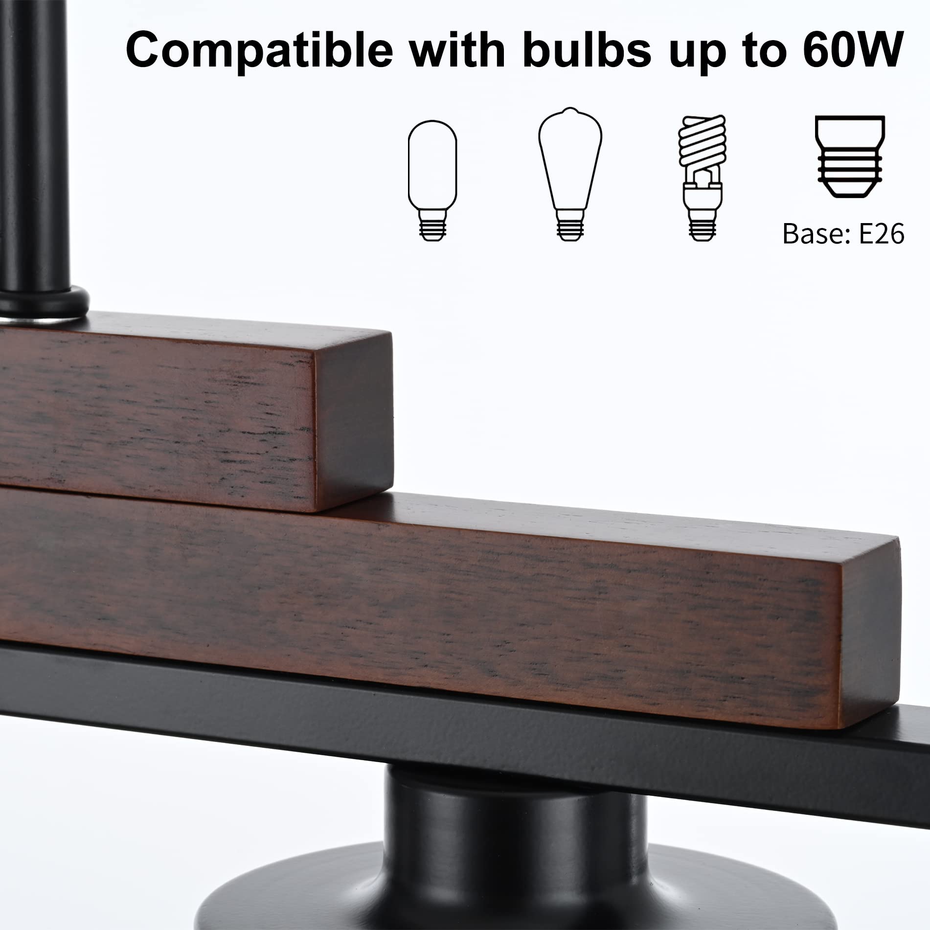 Dining Room Light Fixture/Chandelier Over Table,5-Light Kitchen Island Lighting Hanging for Farmhouse Linear Chandeliers Matte Black Rustic Wood Ceiling Pendant Light Fixtures with Clear Glass Shade
