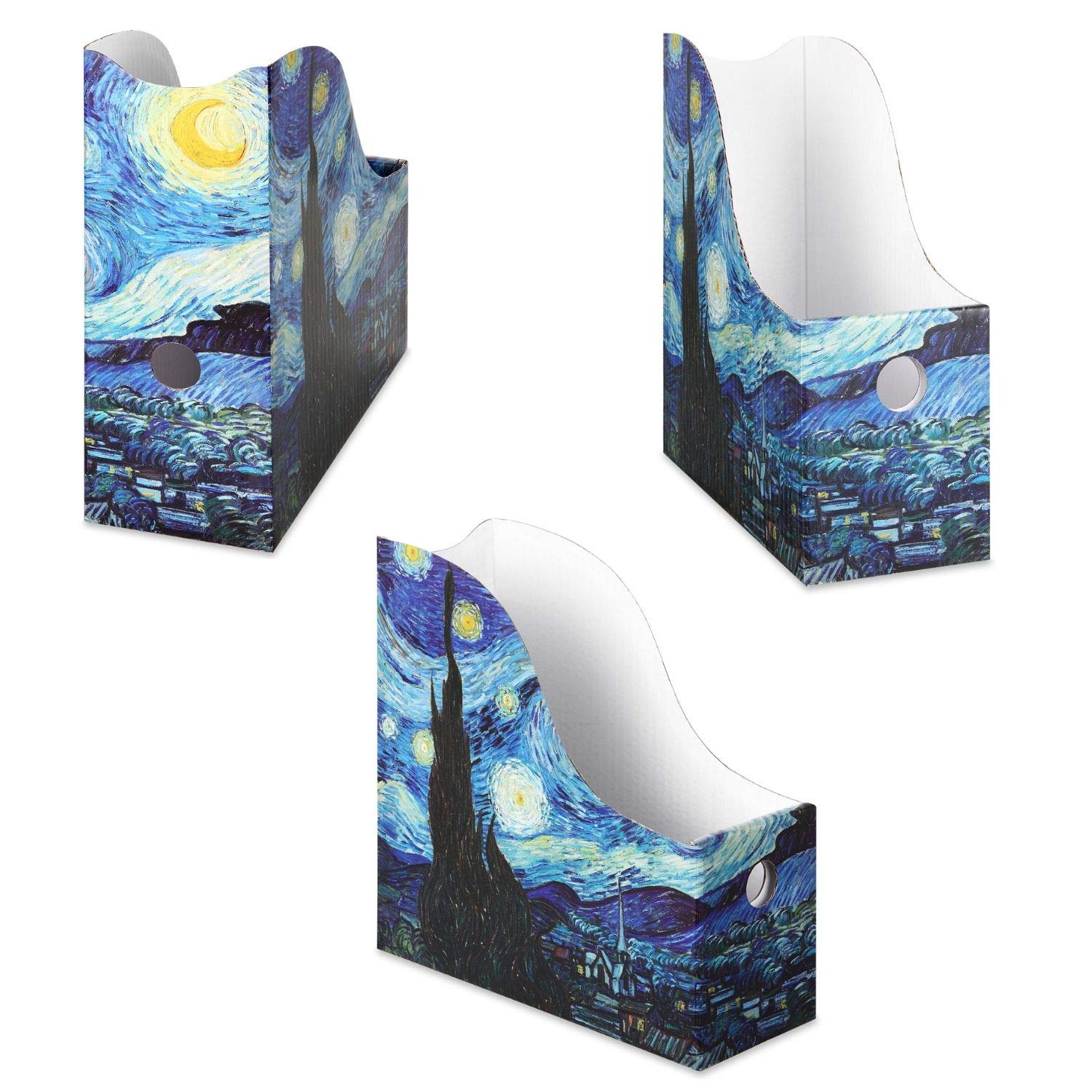 Dunwell Magazine File Holders - (3 Pack, Starry Night), Decorative Book Box for Bookshelf & Desk, Sturdy Cardboard, Easy to Assemble & Store, Folder Holder Organizer for Office, School & Home