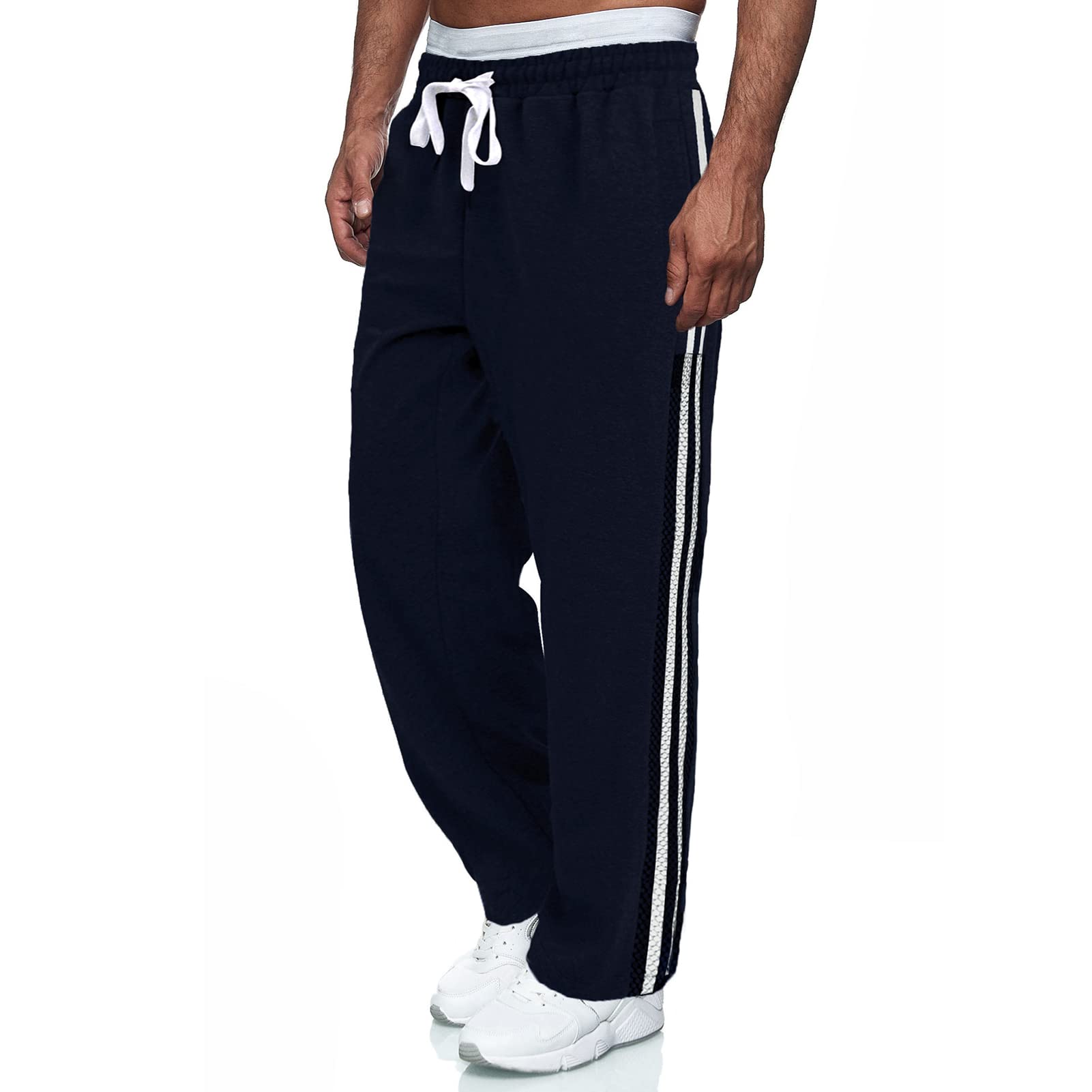 elselect Men's Jogger Sweatpants Open Bottom Athletic Yoga Pants Lightweight Workout Running Quick Dry Breathable Pants with Pockets Navy 2XL