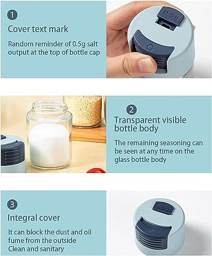 Metering Salt Shaker, Measuring Seasoning Bottle, Salt and Pepper Shakers Precise Quantitative Push Type,Press Type Glass Metered Salt Dispenser. (Blue)