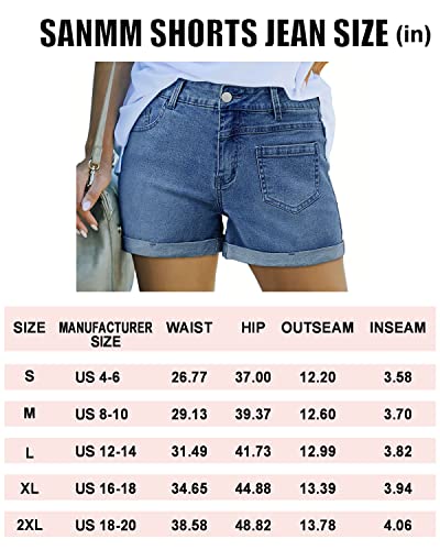 Women Folded Hem Shorts Distressed Elastic Waist Casual Short White Jean Shorts for Juniors XL