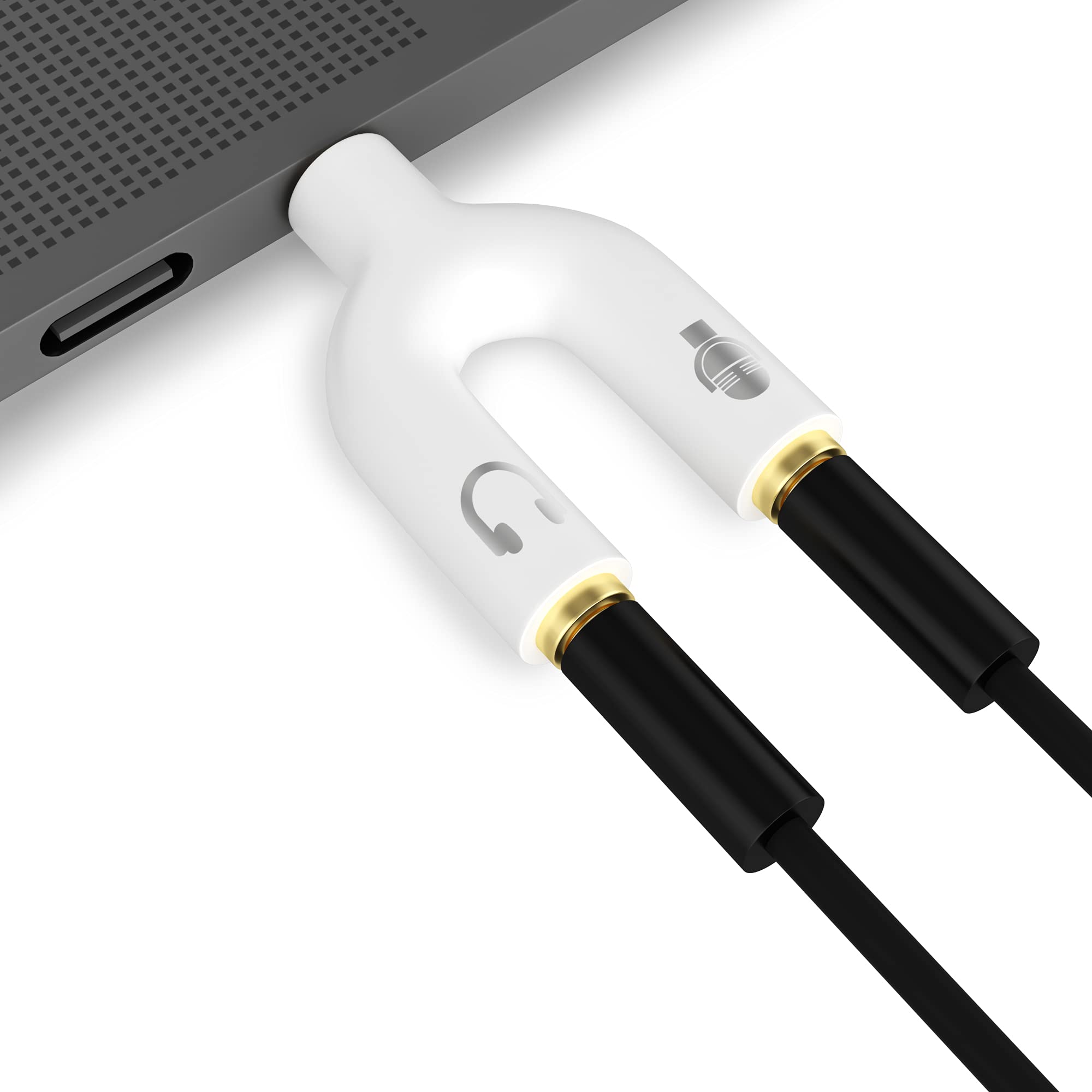 D & K Exclusives [2-Pack] Headphone Splitter Adapter, 3.5mm Male to 2 Port 3.5mm Female Y Jack Splitter for Audio Stereo and MIC, Headset to PC Adapter for Phones, Computers, MP3, Tablet (White)