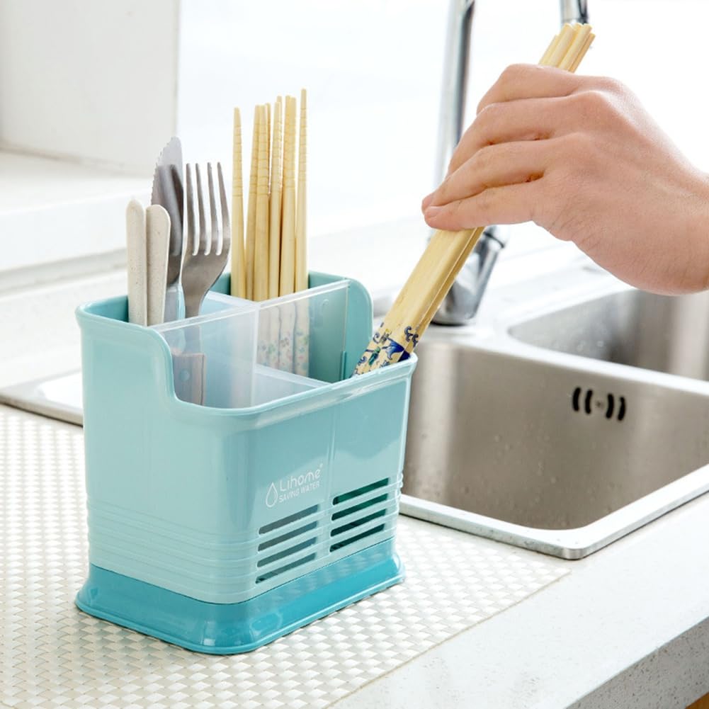 emlovosy Cutlery Organizer-Strong Construction Scratch-resistant High Durability Utensil Drawer Storage Tray for Kitchen Blue 4Grid