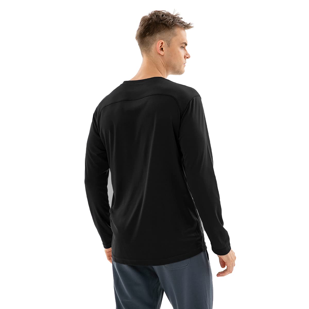 ElsMorr Men's Crew Performance Tech Long-Sleeve T-Shirt Quick Dry Running Lightweight Workout T-Shirts Black