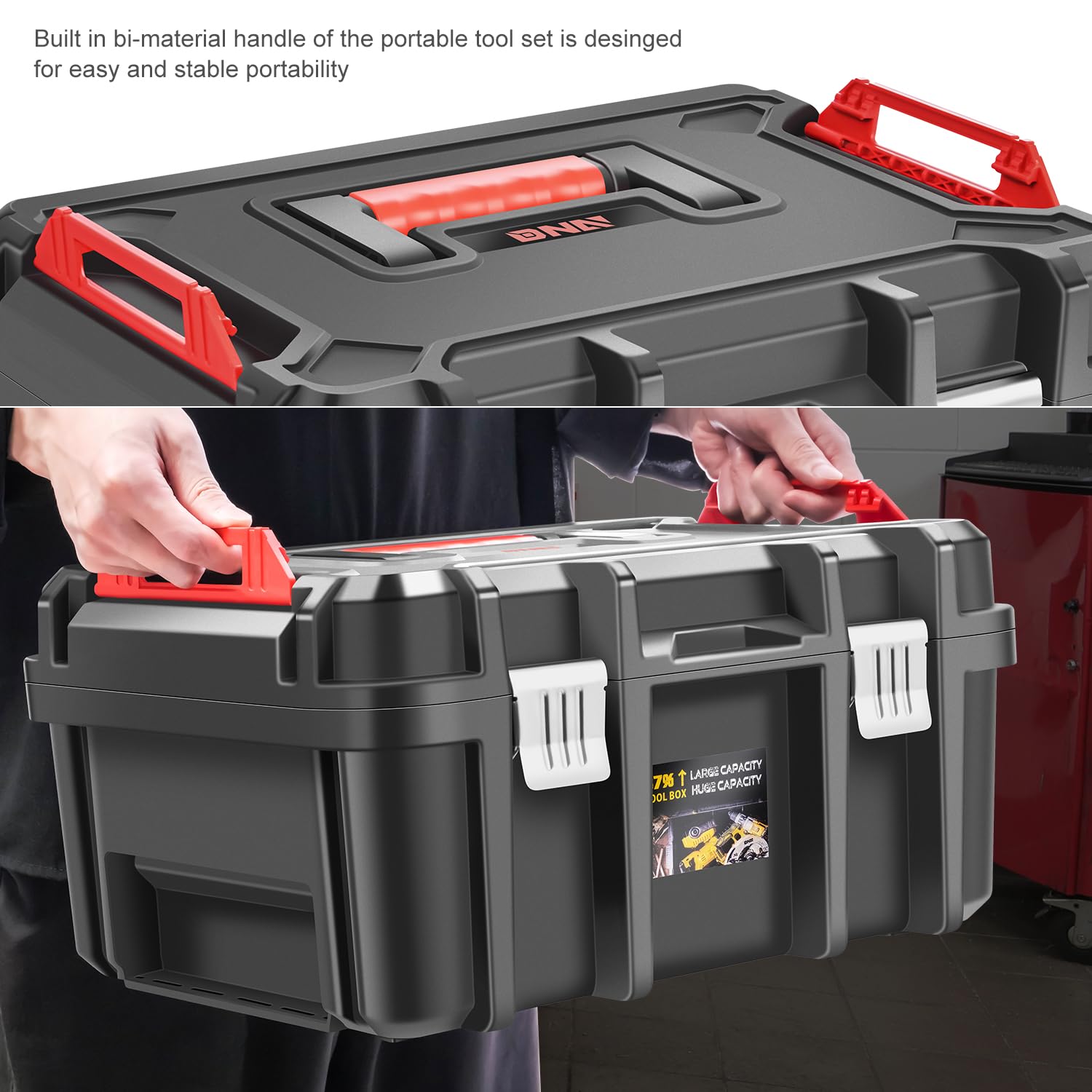 DNA MOTORING Tool Box Lockable Organizer Storage Toolbox with Removable Tray for Workshop Garage & Household,Large Capacity,TOOLS-00309