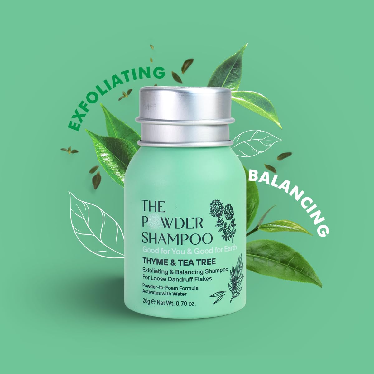 Invigorating Foaming Powder Shampoo for Thinning Hair | 20x Washes | Vegan, Eco-Friendly, Bergamot, Thyme 0.7 Oz Mini Aluminum Bottle